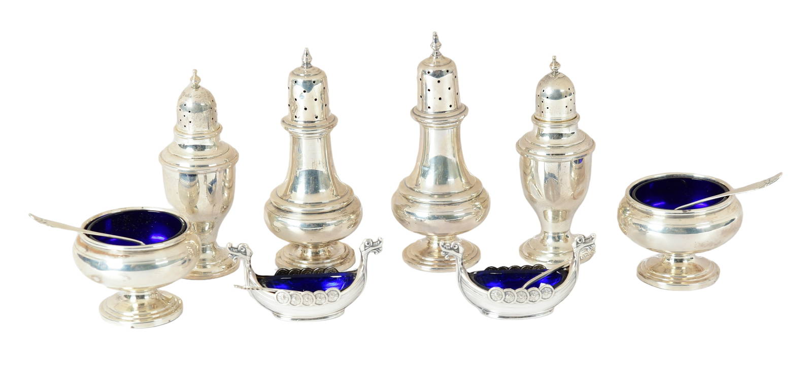 (12) Pcs Sterling Salts & Shakers & Spoons Auction