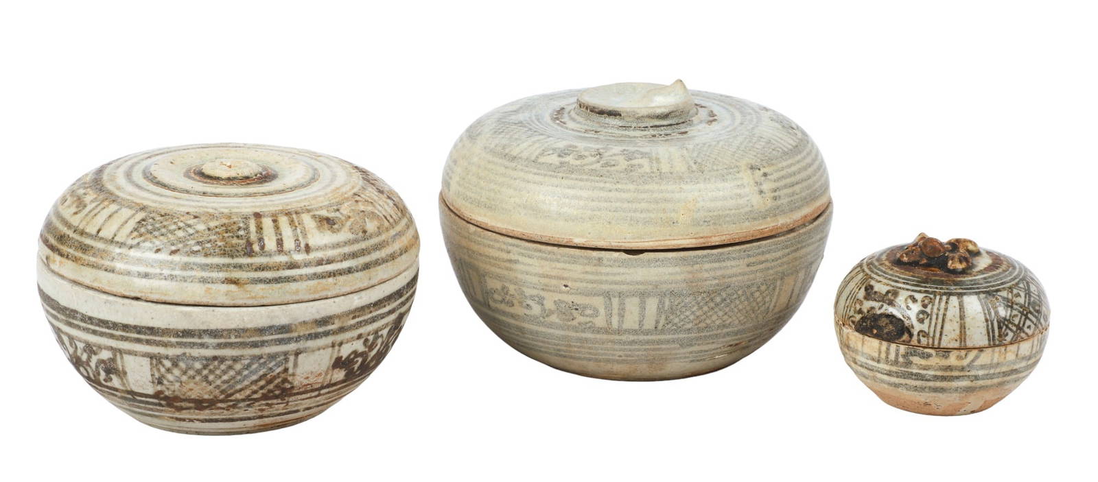 (3) Asian Pottery Covered Boxes Auction