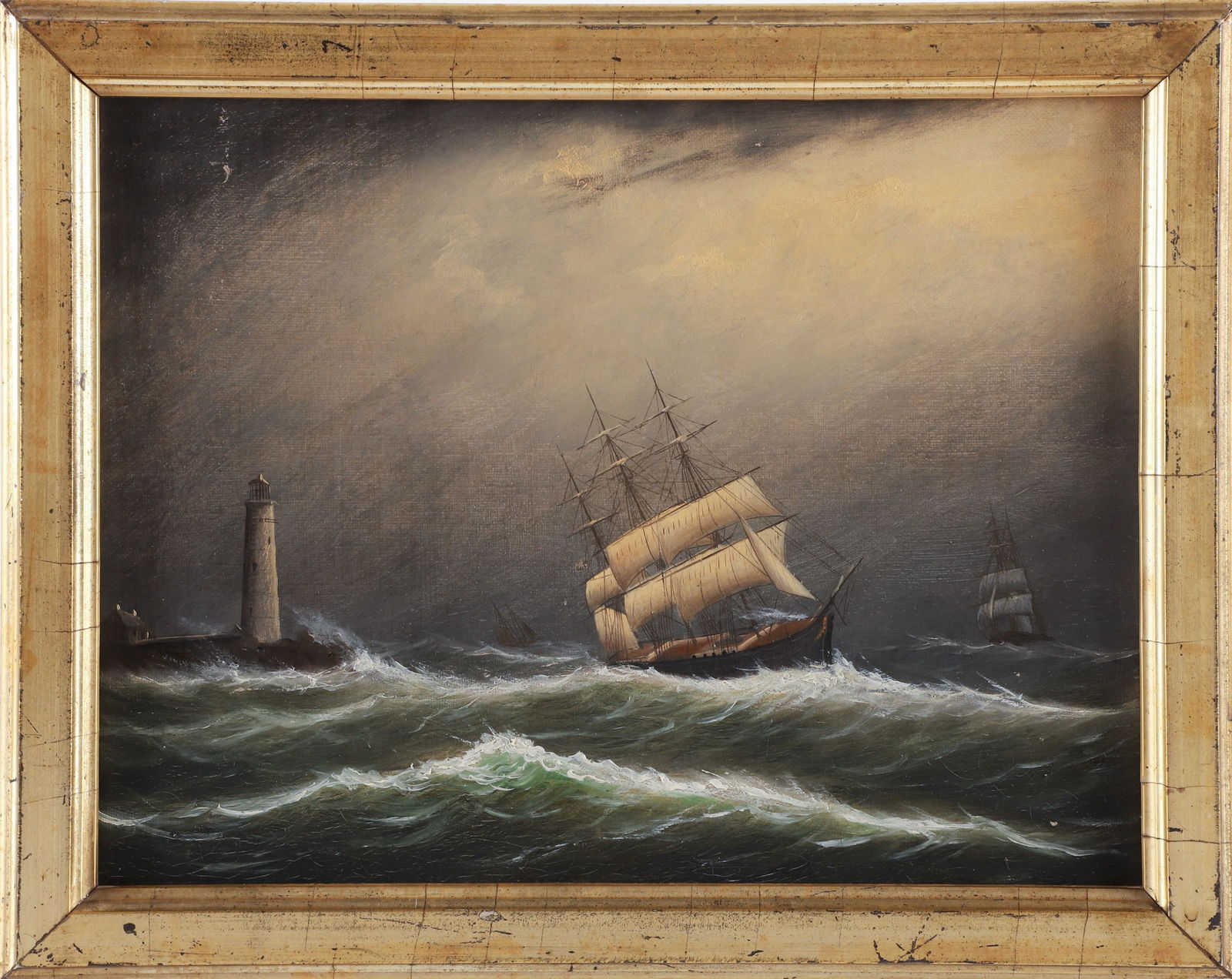 Clement Drew Marine Painting "boston Light" Auction