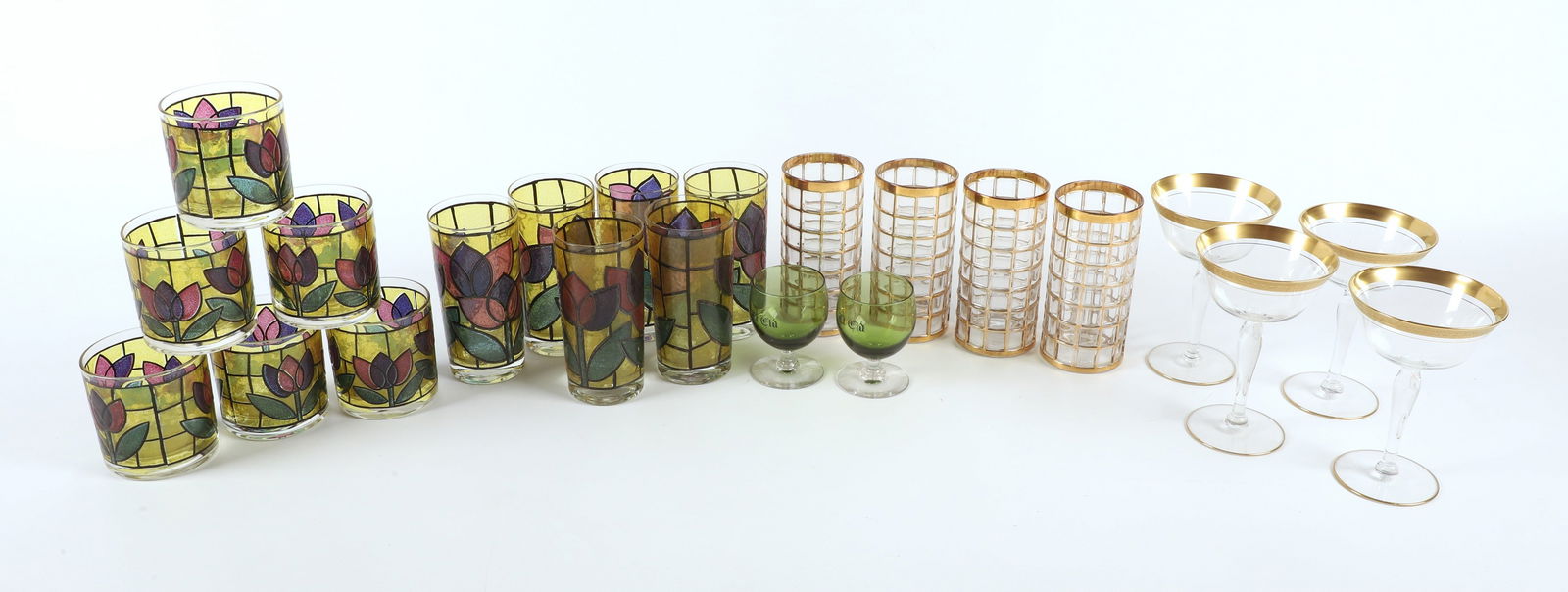 (22) Pieces Of Mcm Glass Barware Auction