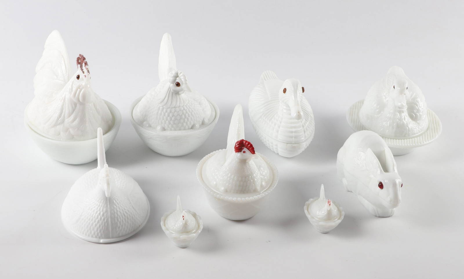 (9) Milk Glass Animal Dishes Auction