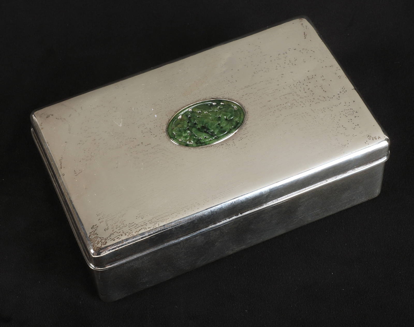 Sterling Silver And Carved Jade Box Auction