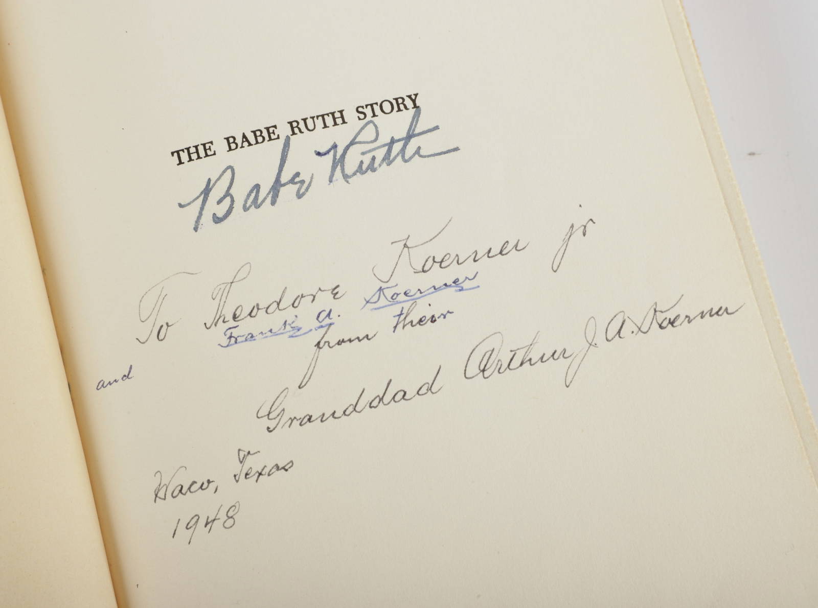 Babe Ruth Signed Autobiography, 1948 Auction