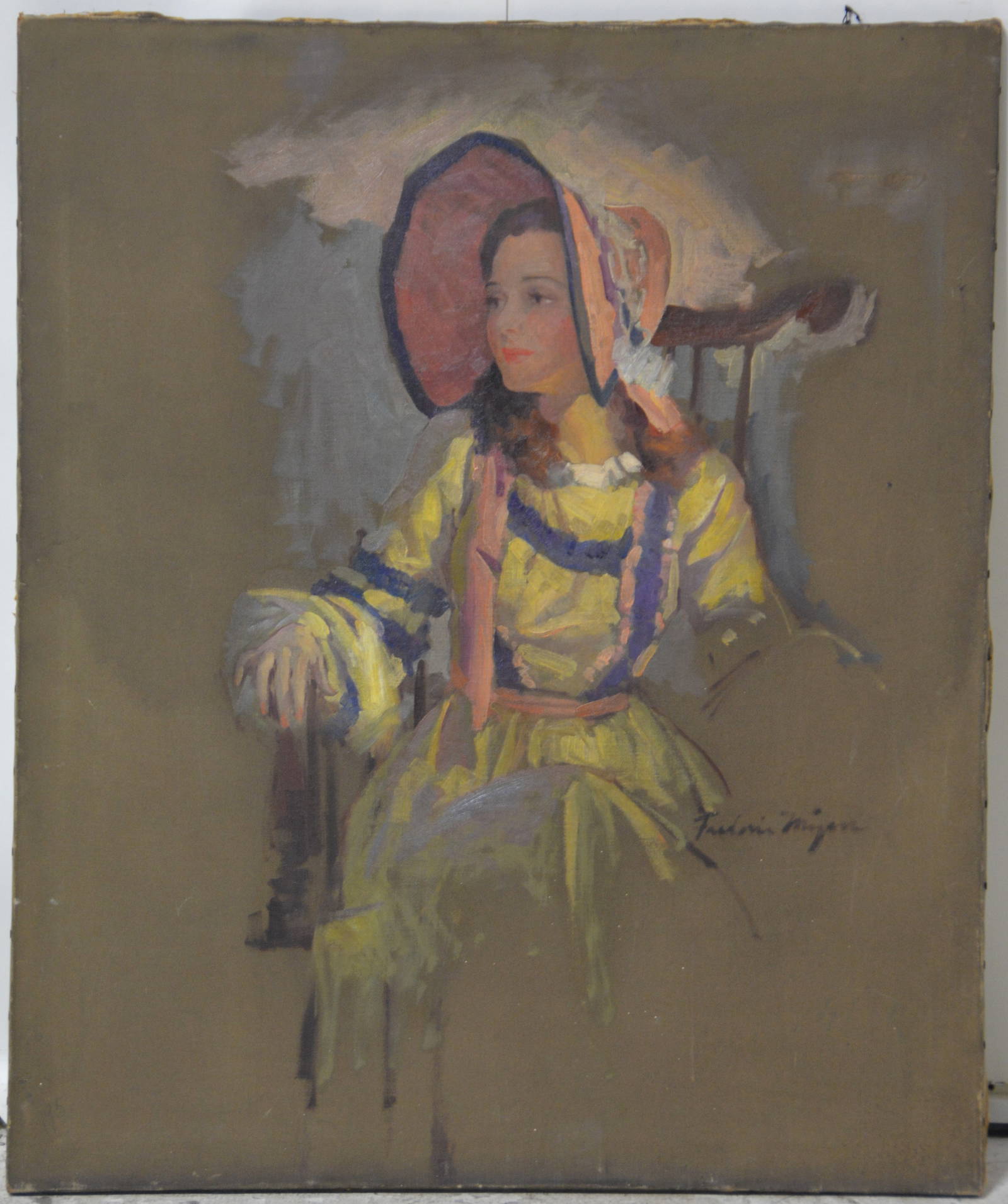 Frederic Mizen "lady In Pink Bonnet" Auction