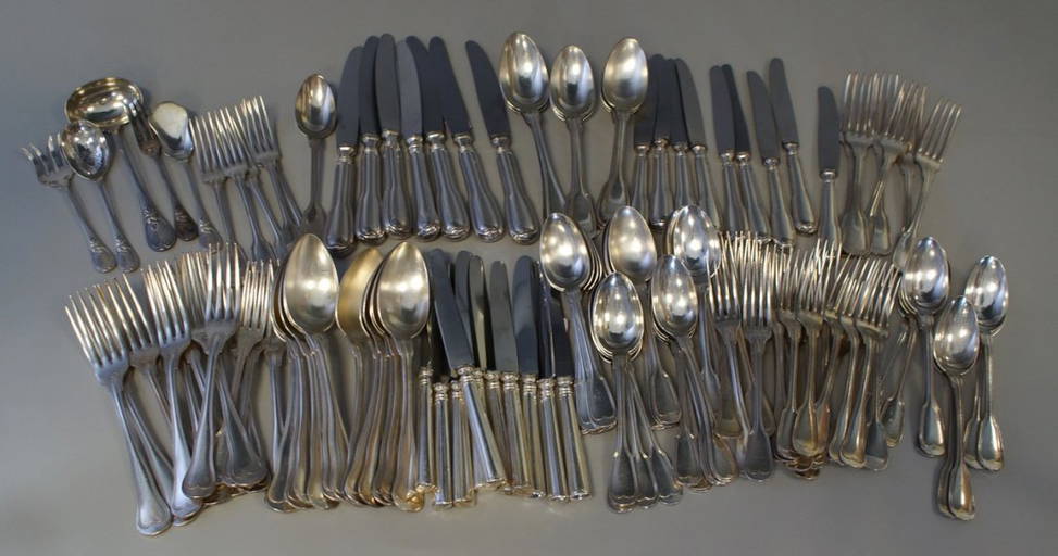 78 Pcs Christofle Chinon Pattern Plated Silver Flatware