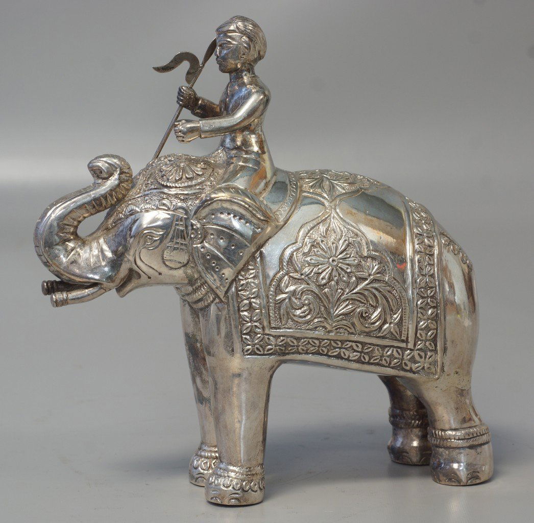 Indian silver elephant with howdah, stamped 90%,