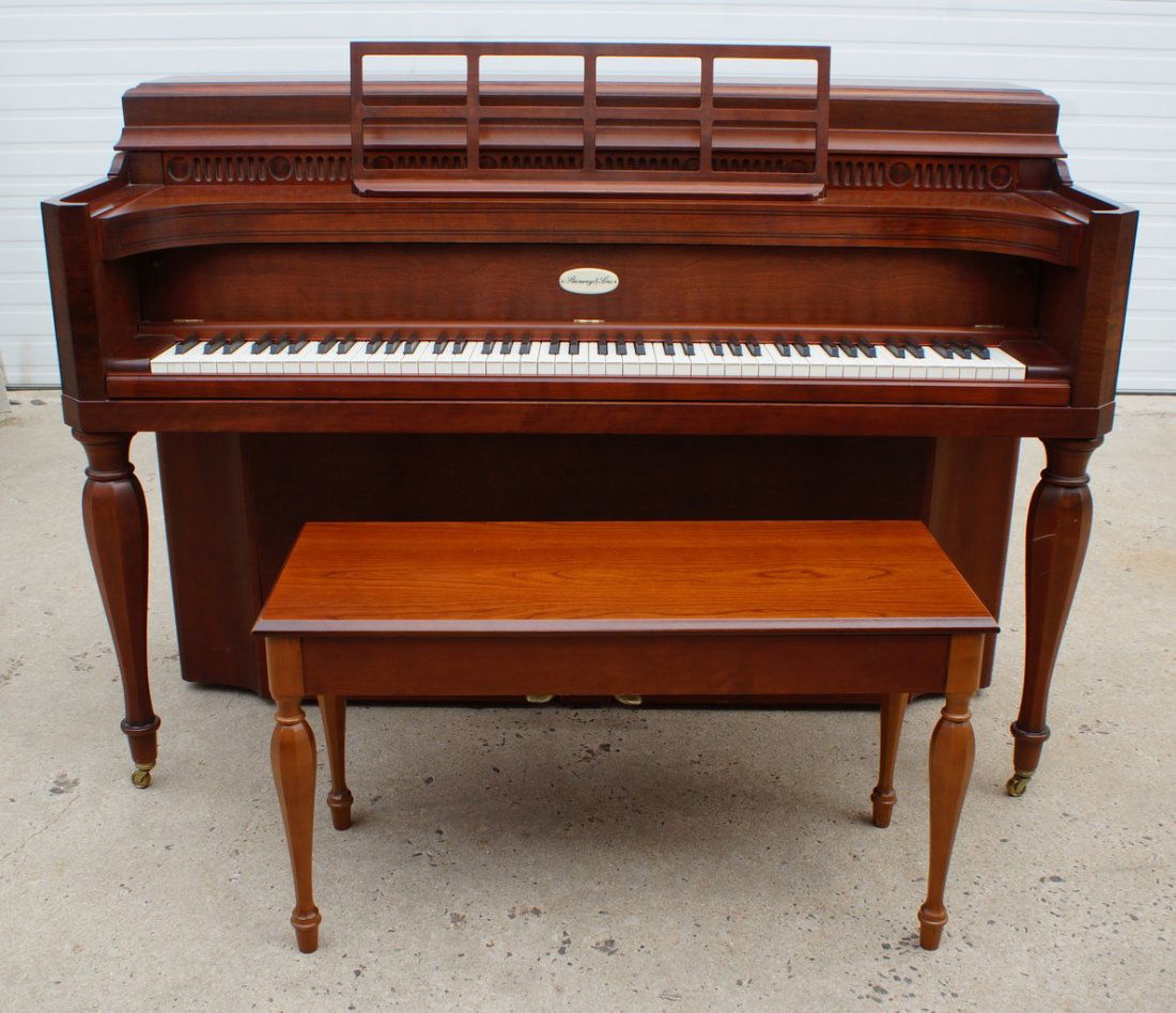 Steinway Model F Console Piano, Sheraton Style Cherry