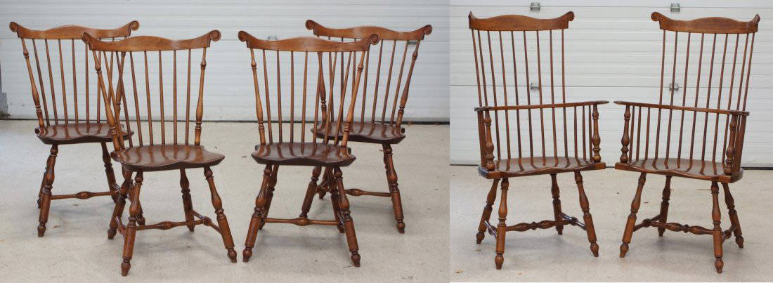 6 Drew Lausch, Ephrata, Pa Windsor Chairs, 2 With Arms,