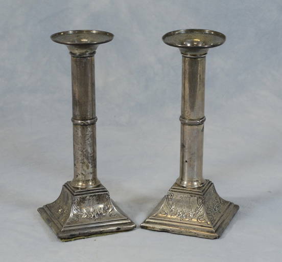 Pair Of Weighted Sterling Silver Candlesticks, Engraved