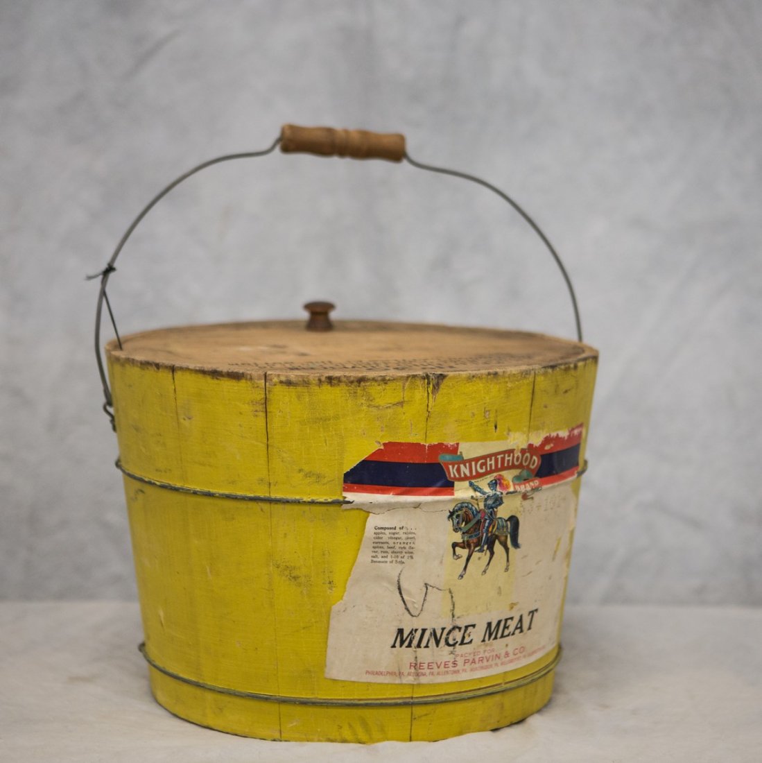 Yellow Painted Mince Meat Bucket, Paper Label