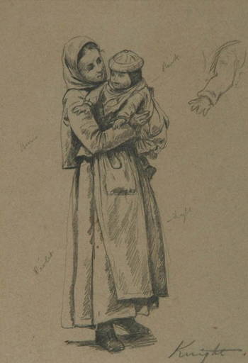 Daniel Ridgeway Knight, 1839 1924, 8" X 5" Graphit