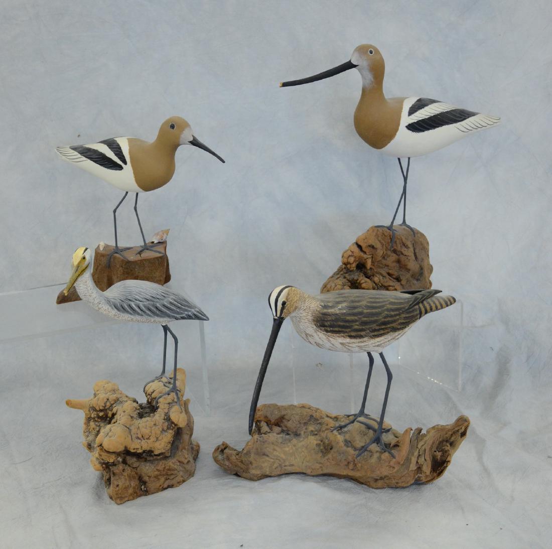 4 Carved & painted wood shore birds, 3 by John & Patty