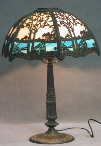 Miller Caramel & Blue Slag Glass Table Lamp