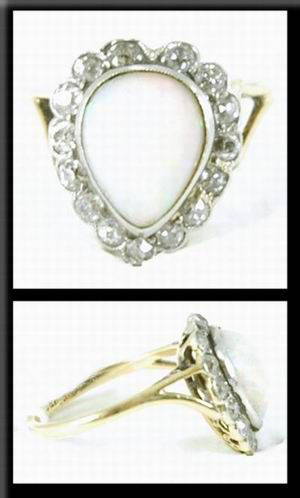 Antique Opal And Diamond Ring 18kt English Hallmar