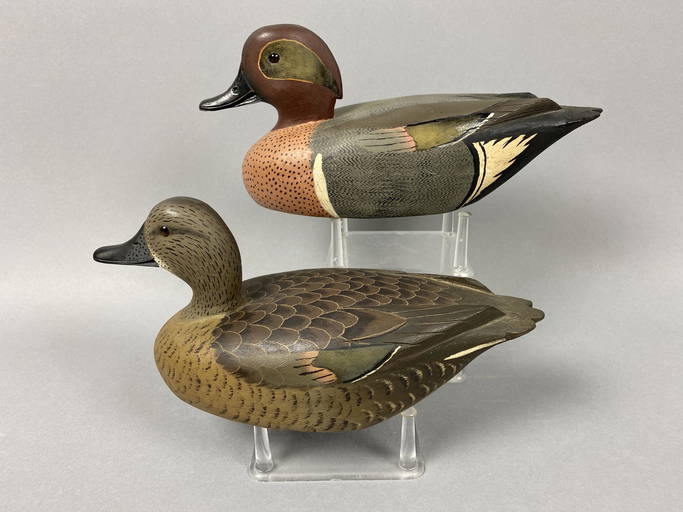D.w. Nichol Pair Of Green Winged Teal Duck Decoys,
