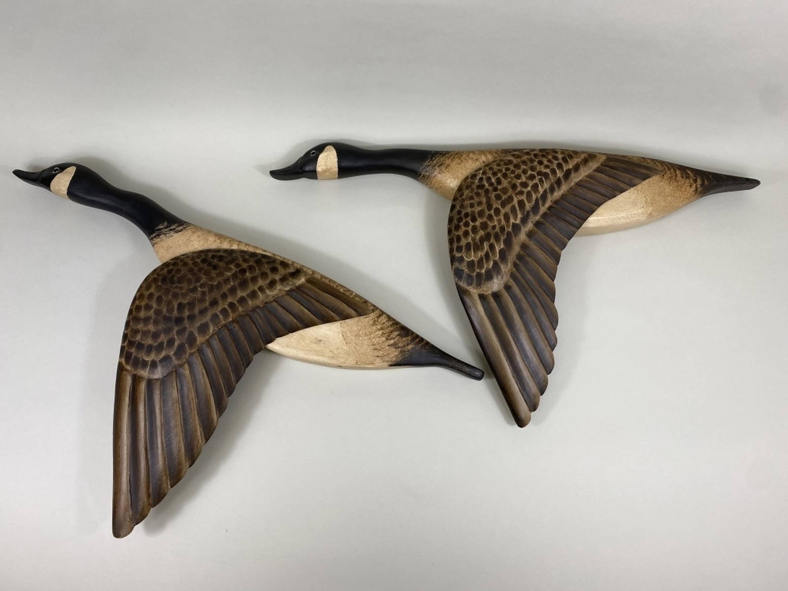 Ken Kirby Pr Of Wooden Wall Mount Canada Geese Auction