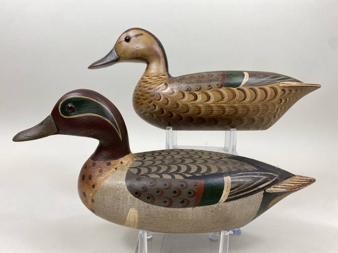 T.j. Hooker Pr Of Green Winged Teal Duck Decoys