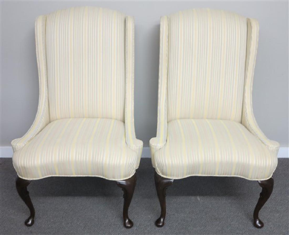 Pair Of Striped "heritage" Wing Chairs
