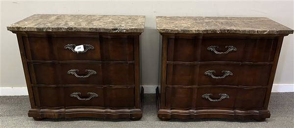 Matched Pr. of 3 Drawer Marble Top Bernhardt Chests- Repaired Marble ...