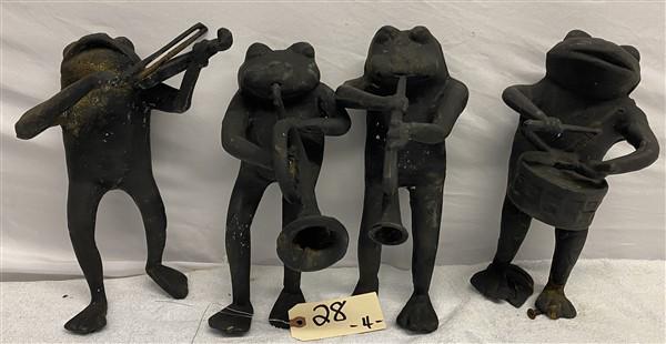 Four Cast Iron Frog Musicians 12"h