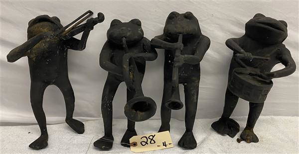 Four Cast Iron Frog Musicians 12"h