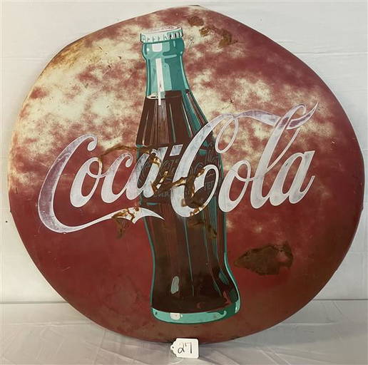 38" Vintage Metal Coca Cola Button Sign