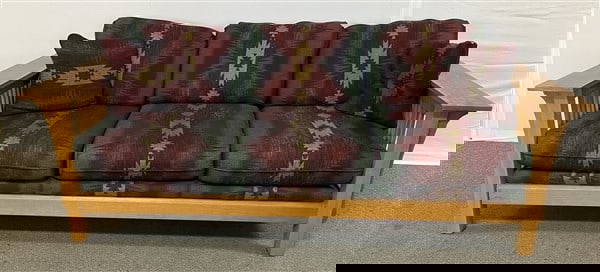 86" Mission Style Oak Sofa Auction