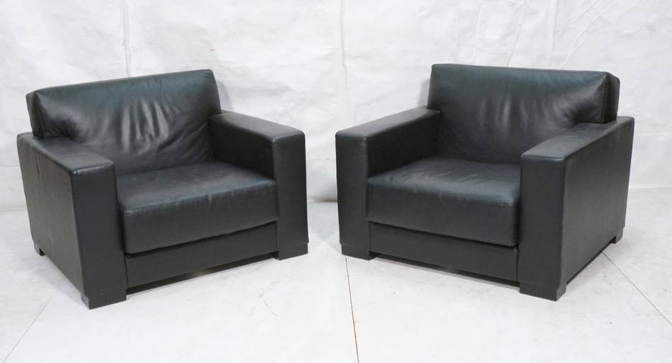 Pr Black Leather Square Form Lounge Chairs Design