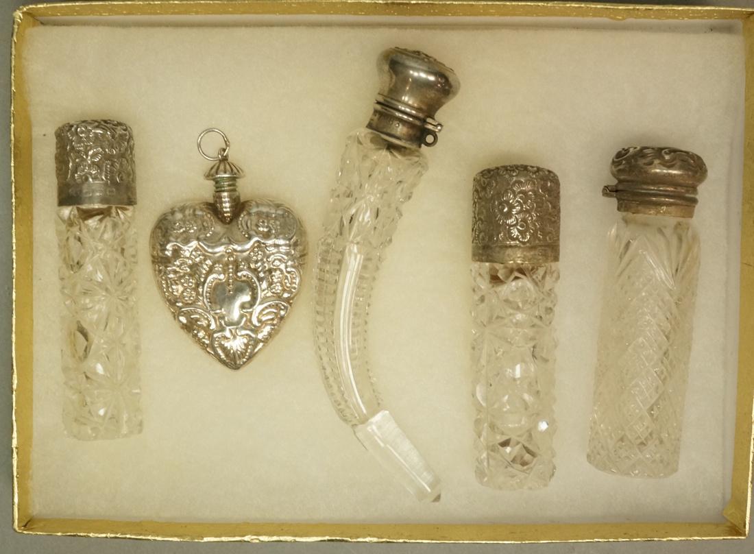 Lot Sterling Crystal Mini Perfume Bottles. 4 cut