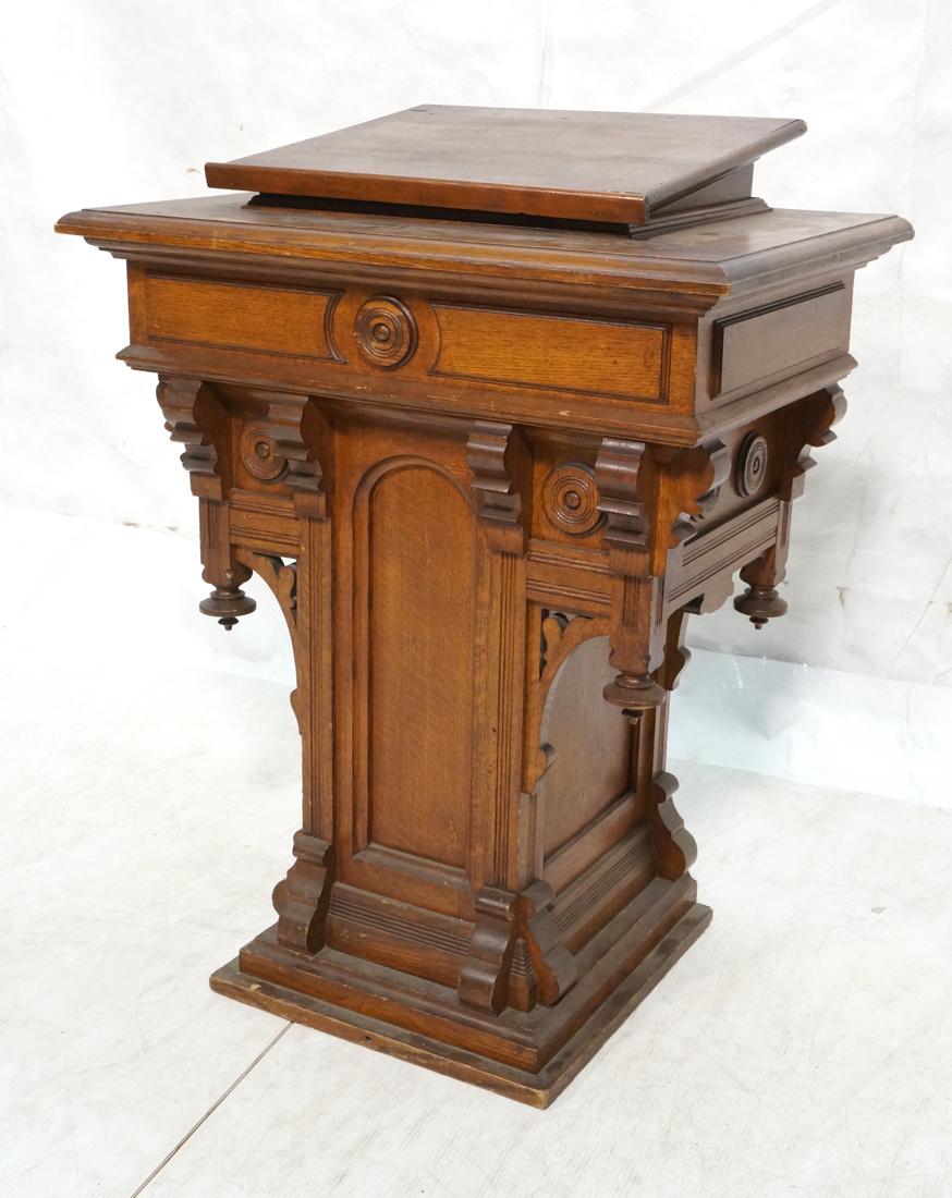 Victorian Eastlake Oak Pedestal Podium Lectern. I