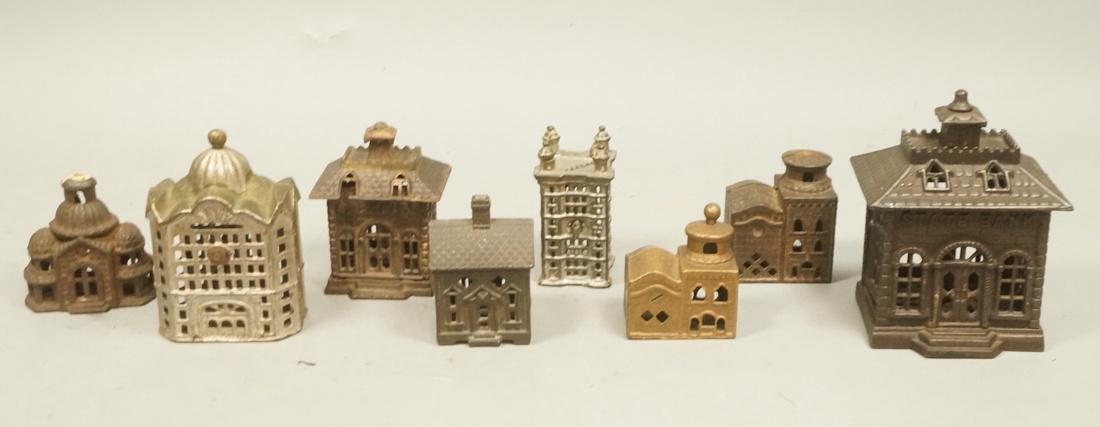 8 Architectural Building Vintage Cast Iron Banks.