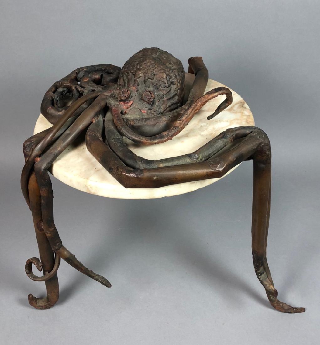 Unique Marble Sculptural Metal Octopus Side Table