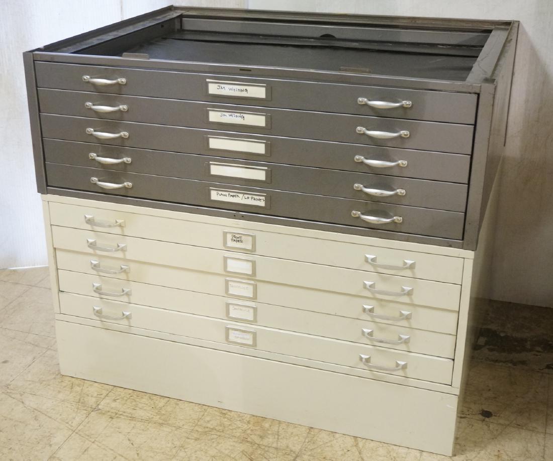 3Pc Metal Stacking Map Print Cabinets. One gray a