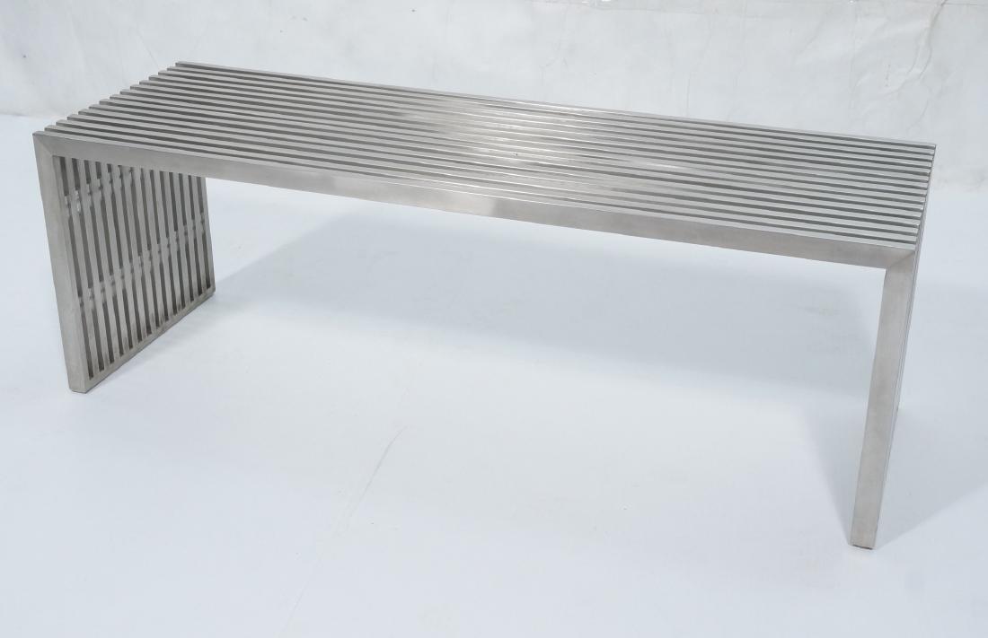 Stainless Steel Modernist Slat Bench. Contemporar