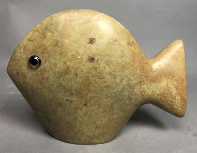 Chavin Stone Fish Amulet W/ Obsidian Eyes