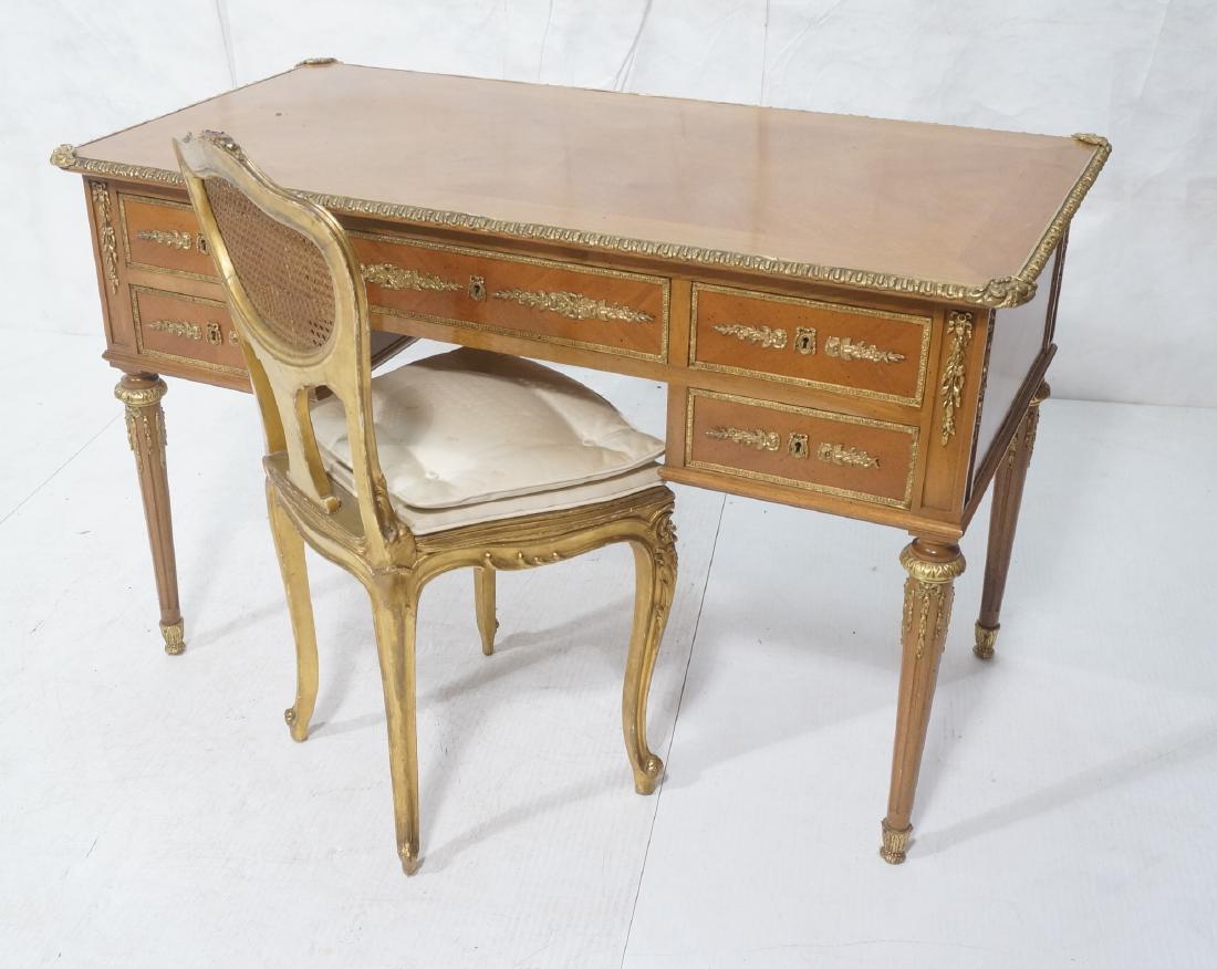 Vintage French Style Desk & Chair. Gilt Bronze Or