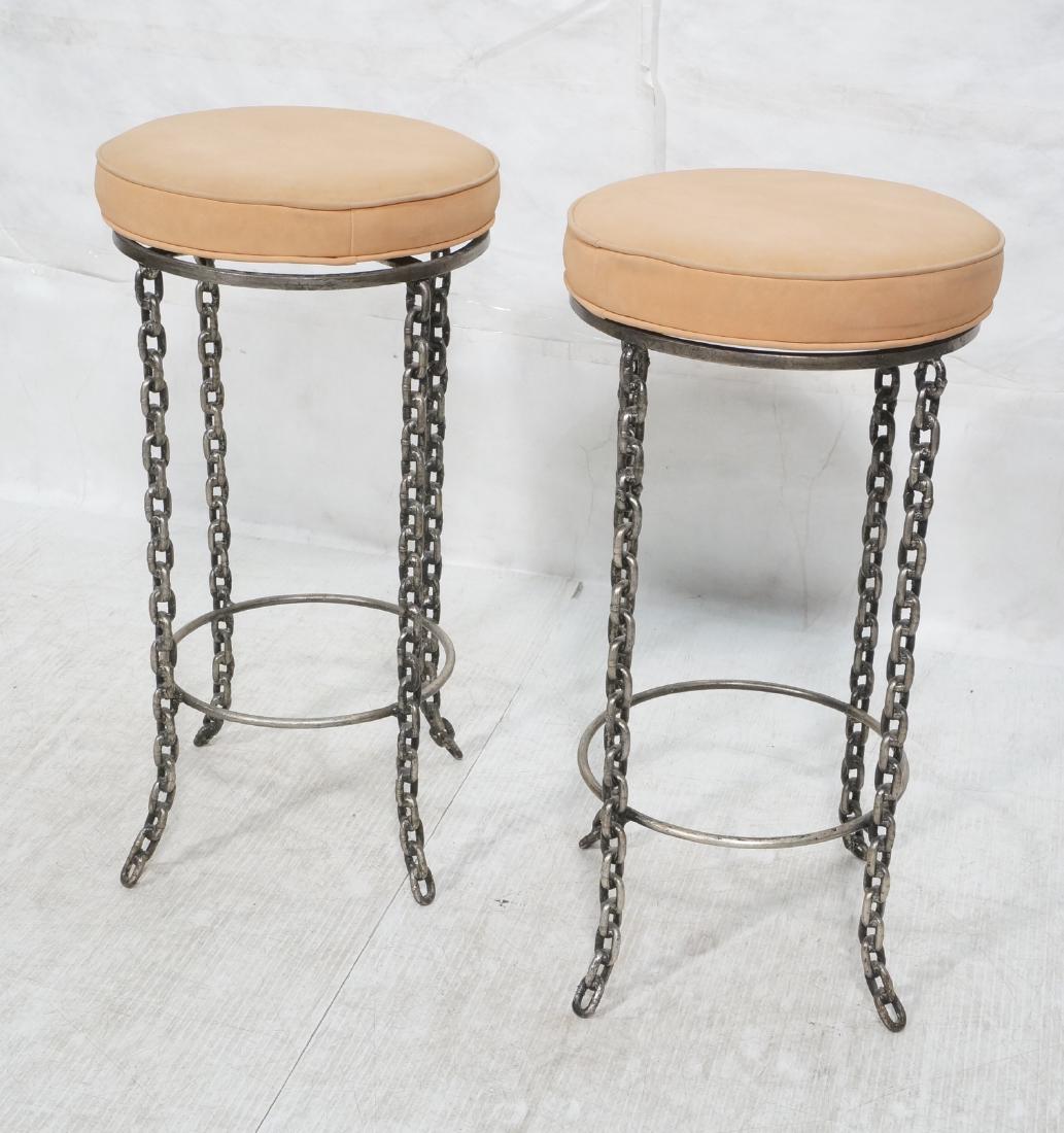 Pr Brutalist Metal Chain Link Bar Stools. Swivel