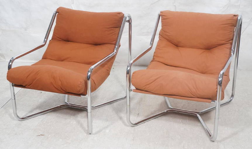 Pr Modernist Chrome Tube Lounge Chairs. Open Fram