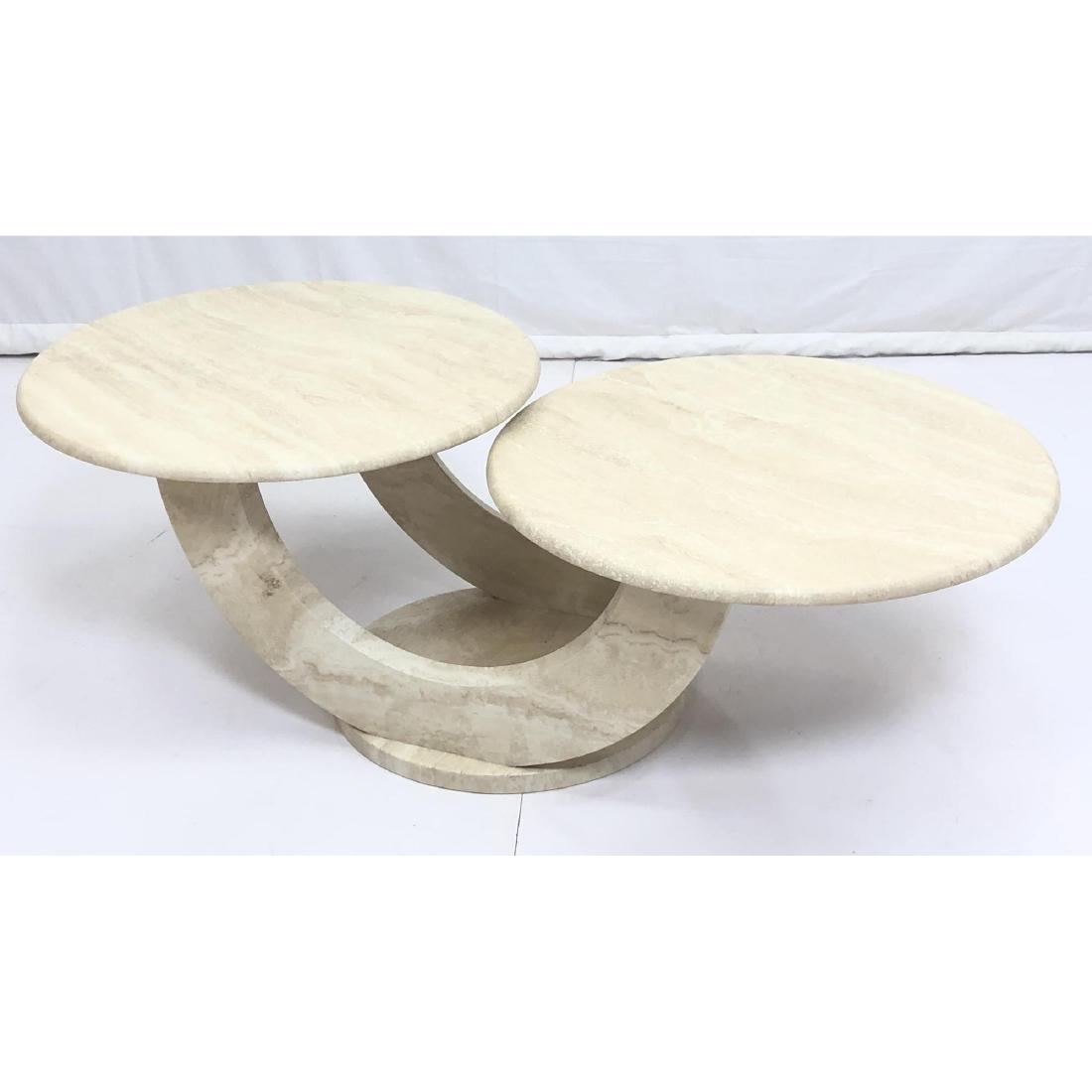 Bi Level Travertine Marble Modernist Coffee Table