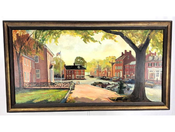 Berndt Oil Painting New Castle Delaware Scene. Br