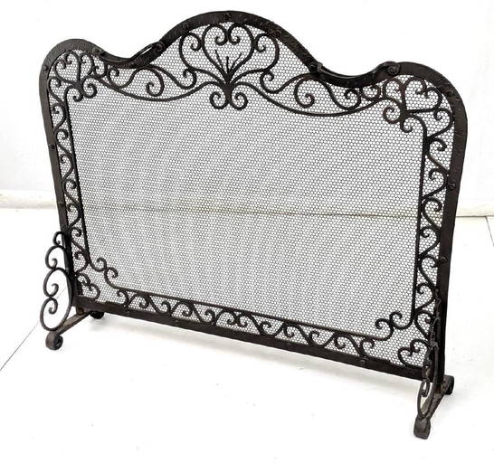 Antique Wrought Iron Fireplace Screen Black Wroug