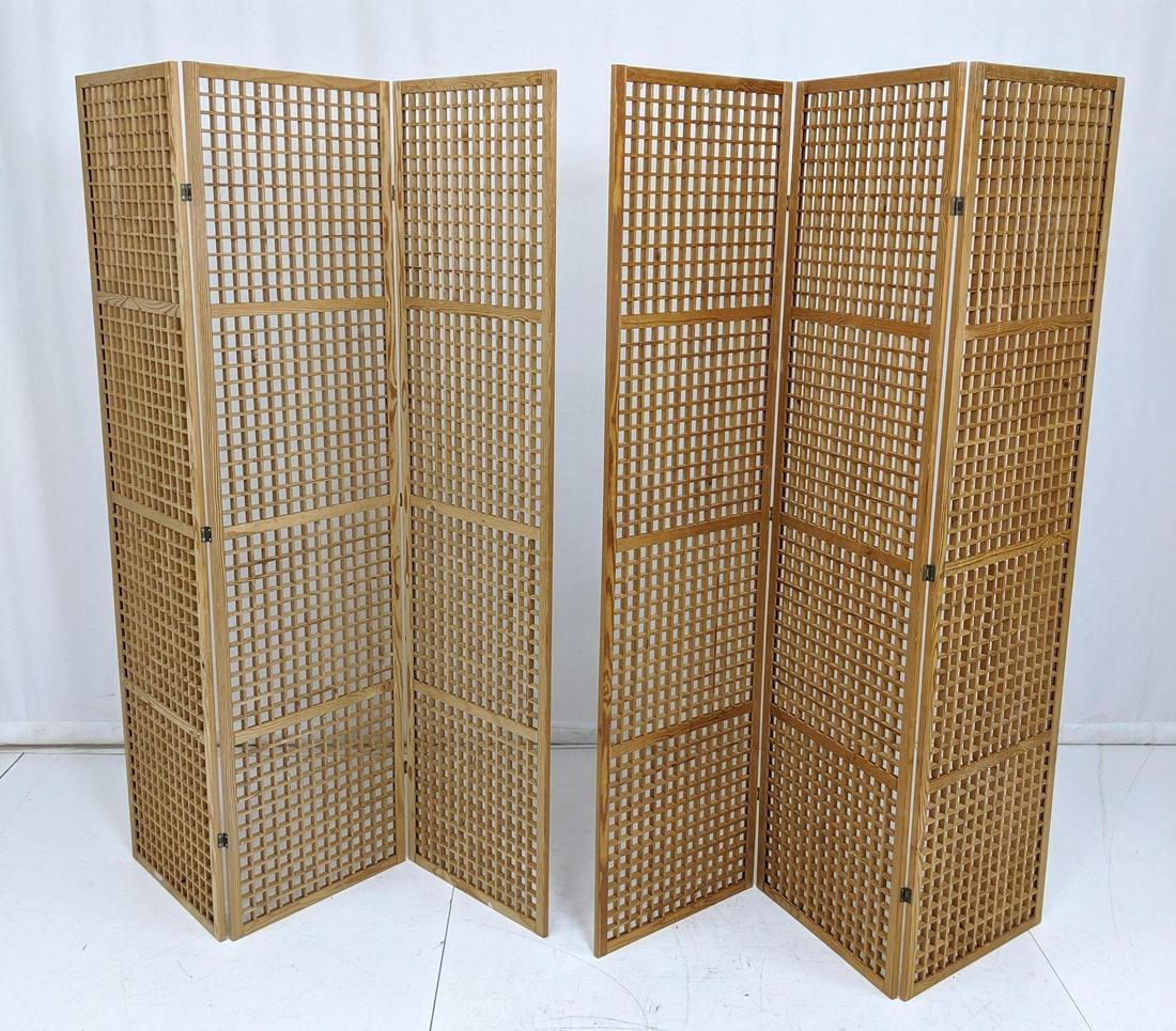 Pr 3 Panel Wood Shoji Screens. Open Lattice Work