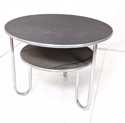 Bi Level Art Deco Chrome Round Side End Table. Tw