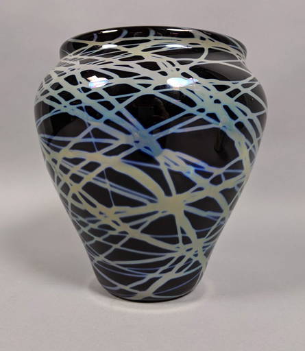 Colin Stone 1985 Art Glass Vase. Heavy Black Glas
