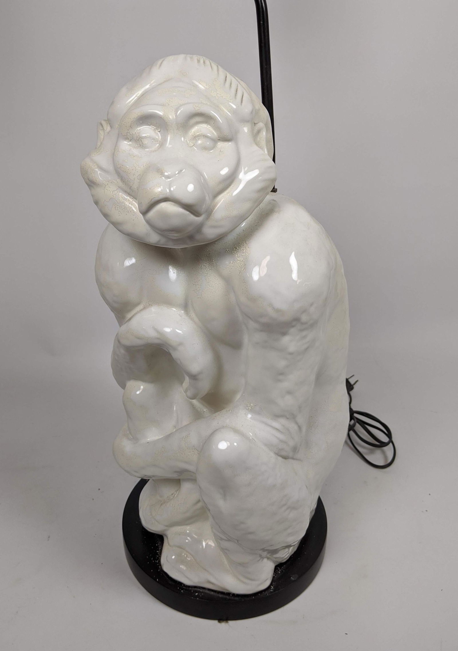 Modernist Ceramic Pottery Monkey Lamp. White Glaze.