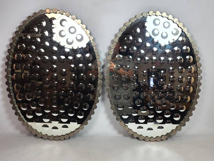 Pair Global Views Dimple Mirrors With Heavy Metal Frame