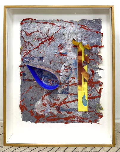 Lisa Mackie Handmade Paper Collage In Shadowbox Frame.