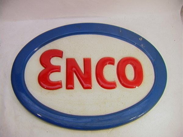 28: ENCO Motor Oil Gasoline Plastic Sign Oval Embossed.