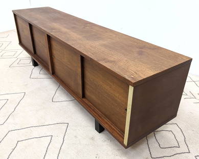 American Modern Walnut Credenza. Inlaid Sliding Doors W