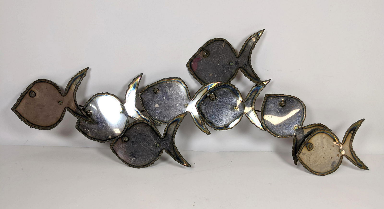 Torch Cut Modernist Wall Sculpture. School Of Fish.